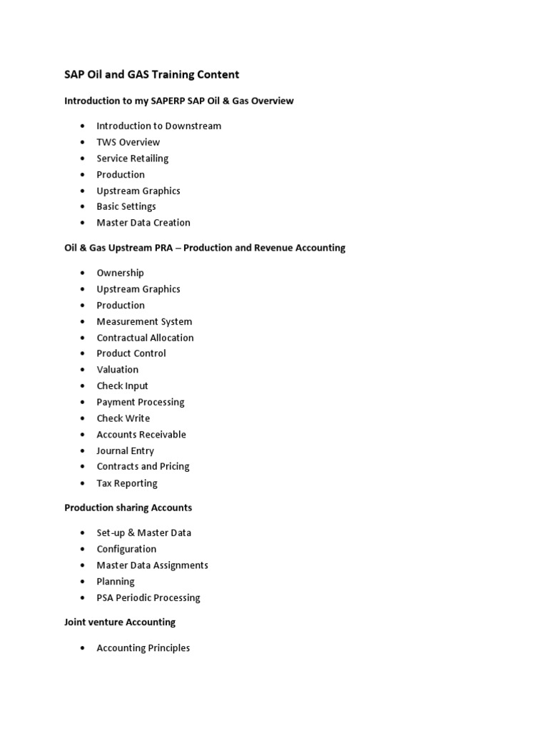 SAP Oil and Gas Training Overview | PDF