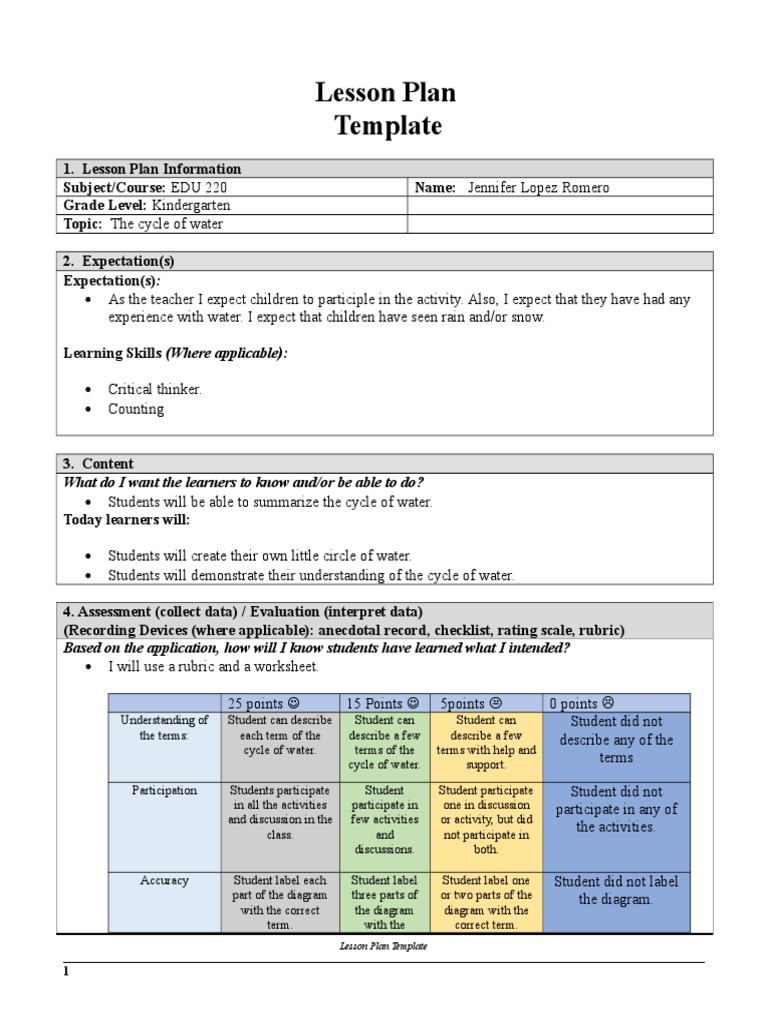 Edu 220 Lesson Plan 1 | PDF | Lesson Plan | Learning