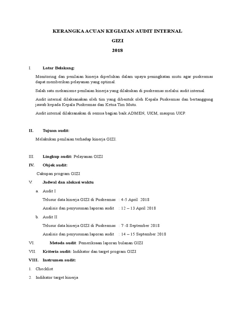 Kak Audit Internal Gizi | PDF