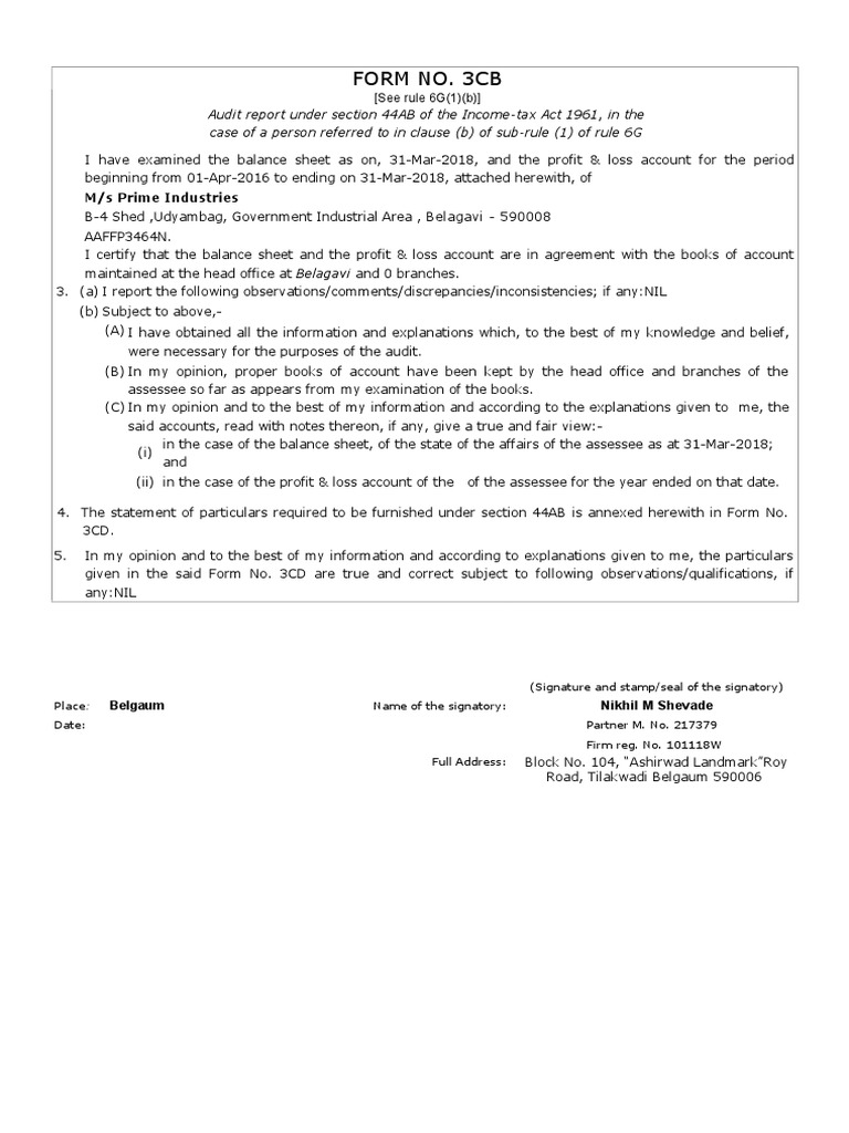 Form No. 3Cb: M/s Prime Industries | PDF | Payments | Valuation (Finance)