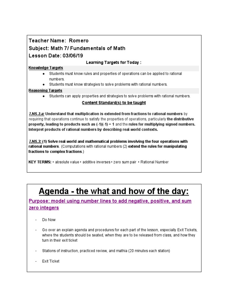 Lesson Plan 3 06 19 | PDF | Rational Number | Numbers