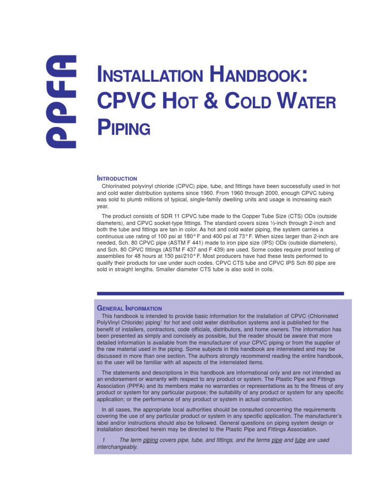 CPVC Manual | PDF | Pipe (Fluid Conveyance) | Thermal Insulation