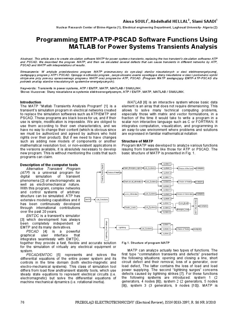 Programming EMTP-ATP-PSCAD Software Functions Using MATLAB For Power Systems Transients Analysis ...
