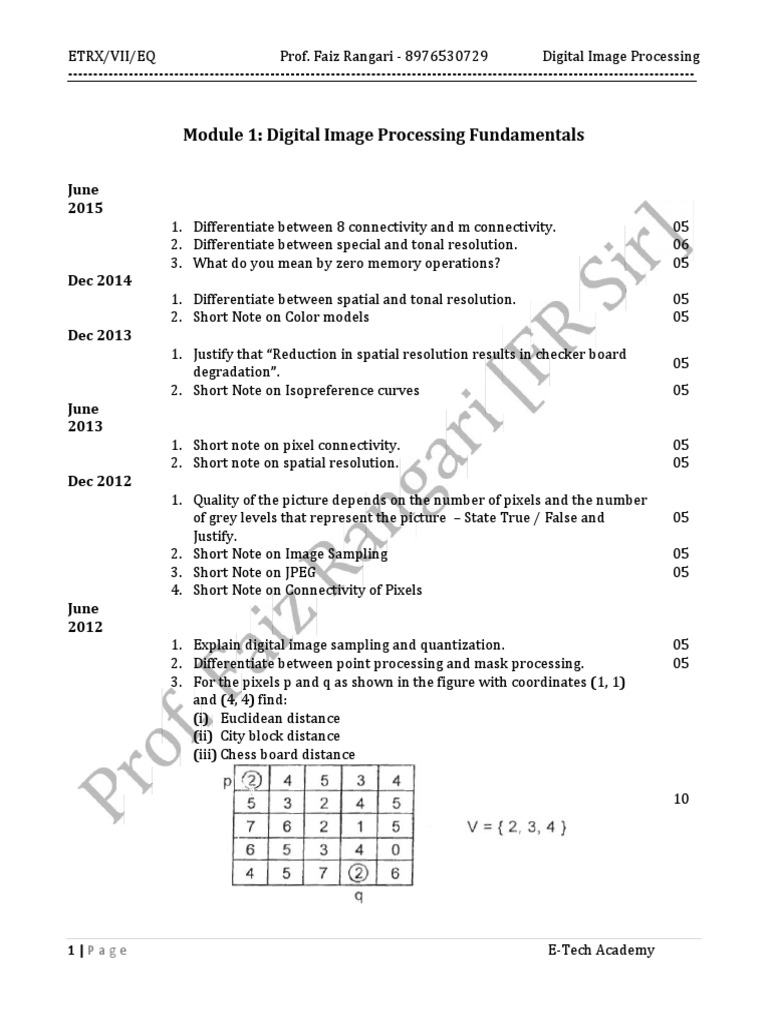 Module 1: Digital Image Processing Fundamentals | PDF | Data Compression | Discrete Fourier ...
