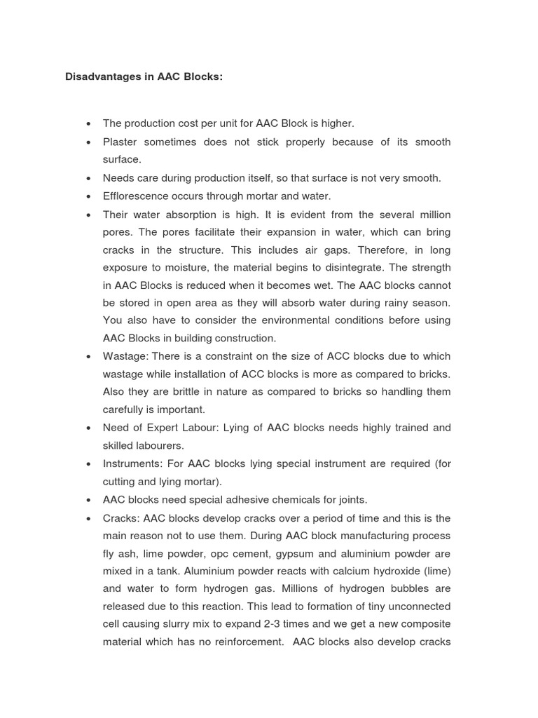 Disadvantages in AAC Blocks | PDF | Building Technology | Materials