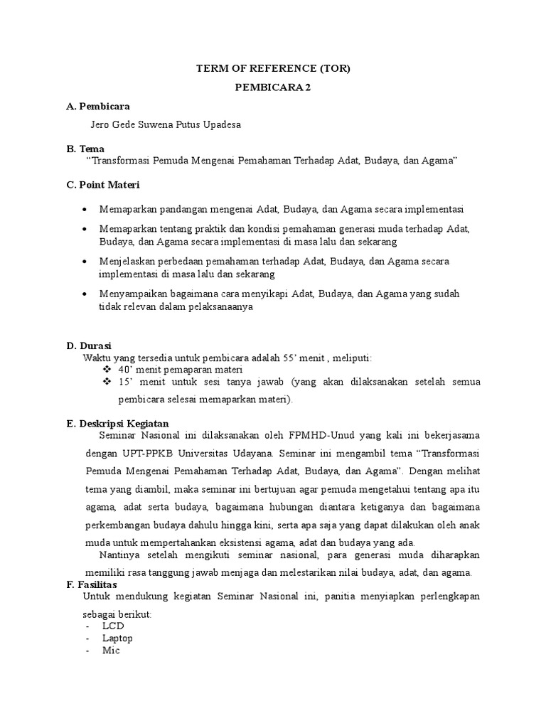 Term of Reference Pembicara 2 | PDF