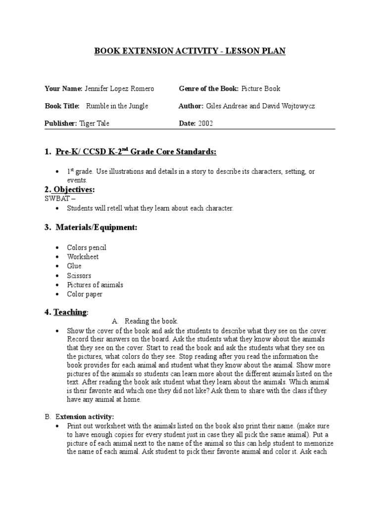 Book Extension Activity - Lesson Plan | PDF | Books