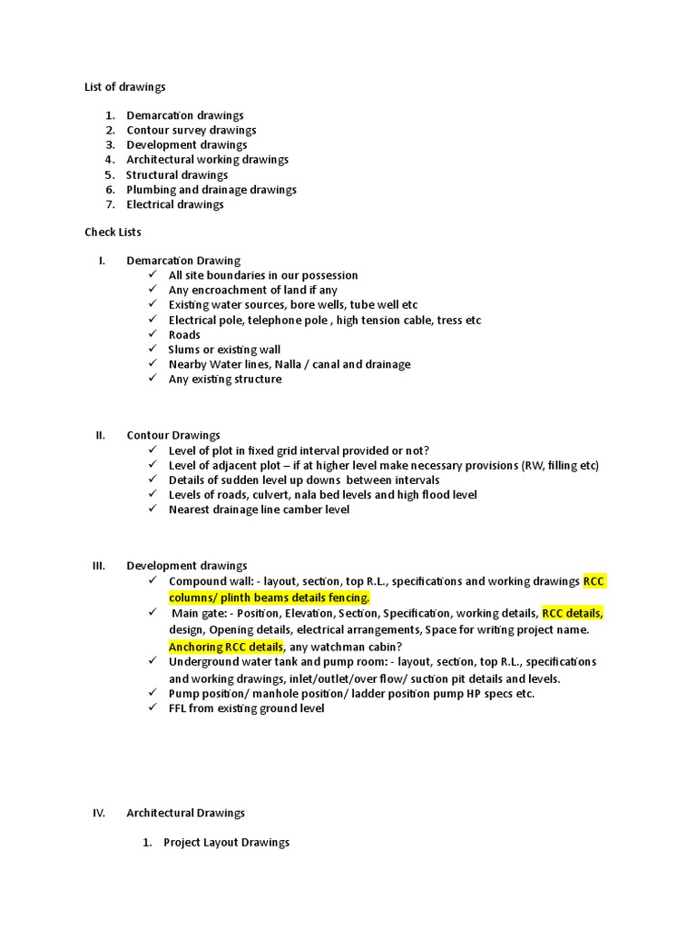 Drawing Checklist | Download Free PDF | Framing (Construction) | Stairs