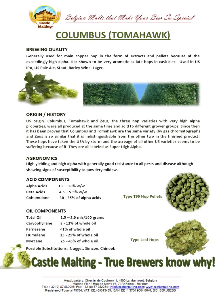 Columbus (Tomahawk) : Brewing Quality | PDF | Hops | Fermented Drinks