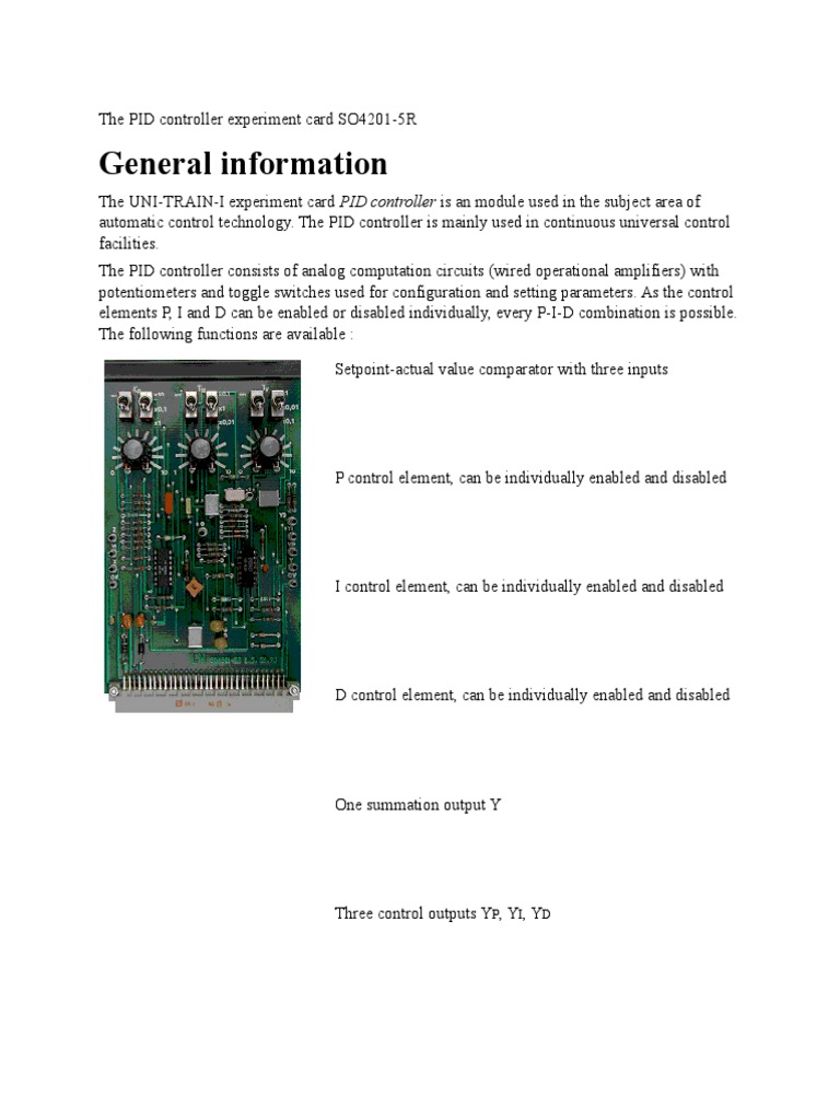 The PID Controller Experiment Card SO4201-5R | PDF | Control Theory | Servomechanism