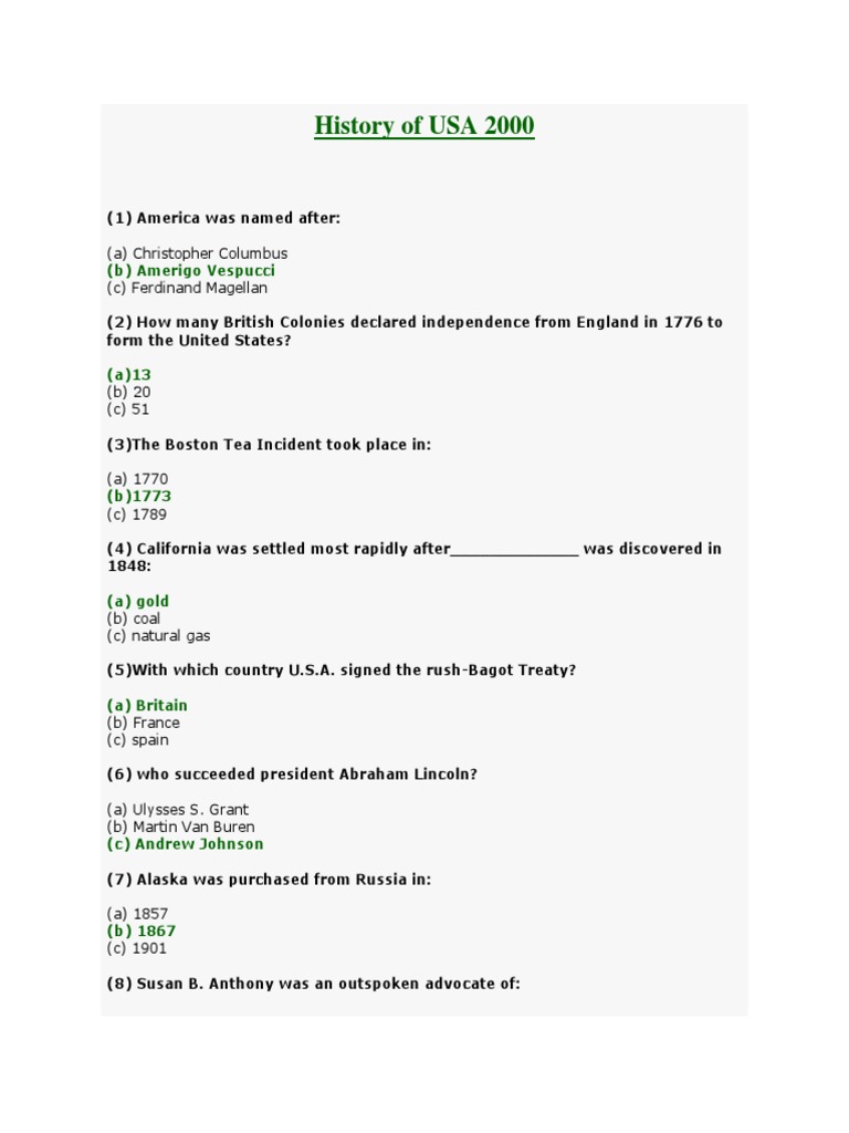 History of USA Mcqs 2001 To 2013 | PDF | Presidents Of The United ...