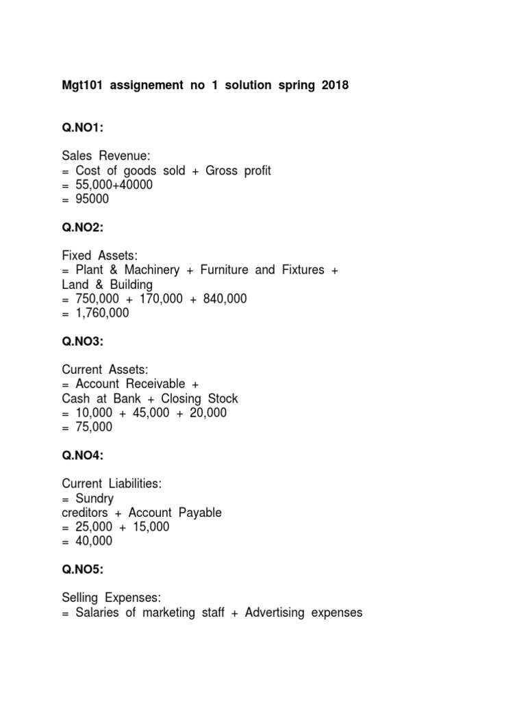 Mgt101 Assignement No 1 Solution Spring 2018 | PDF | Business | Finance ...