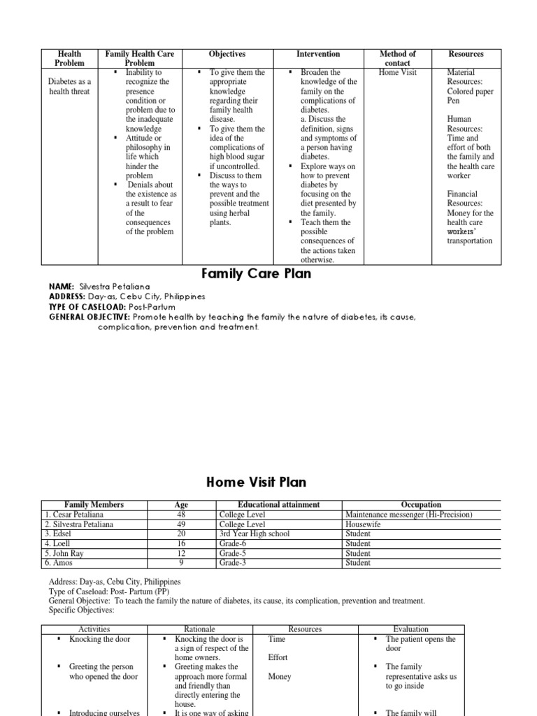 Family Care Plan | PDF | Diabetes Mellitus | Health Care