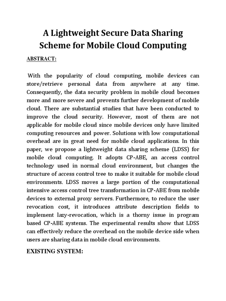A Lightweight Secure Data Sharing Scheme | PDF | Cloud Computing | Password