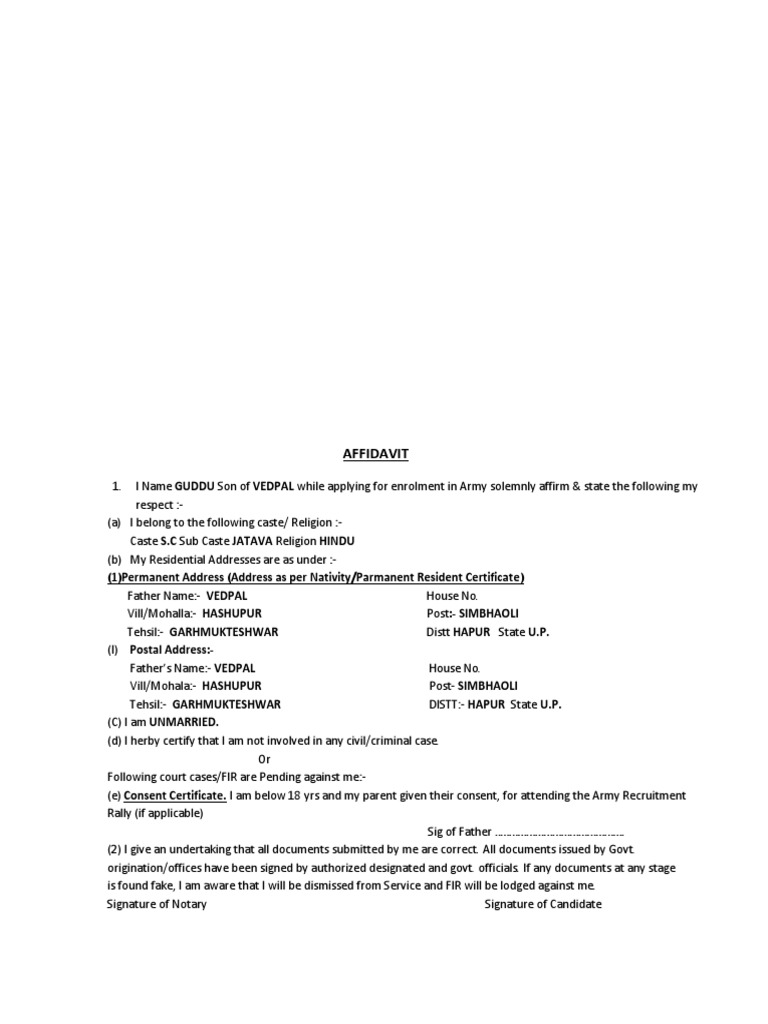 Army Affidavit Performa | PDF