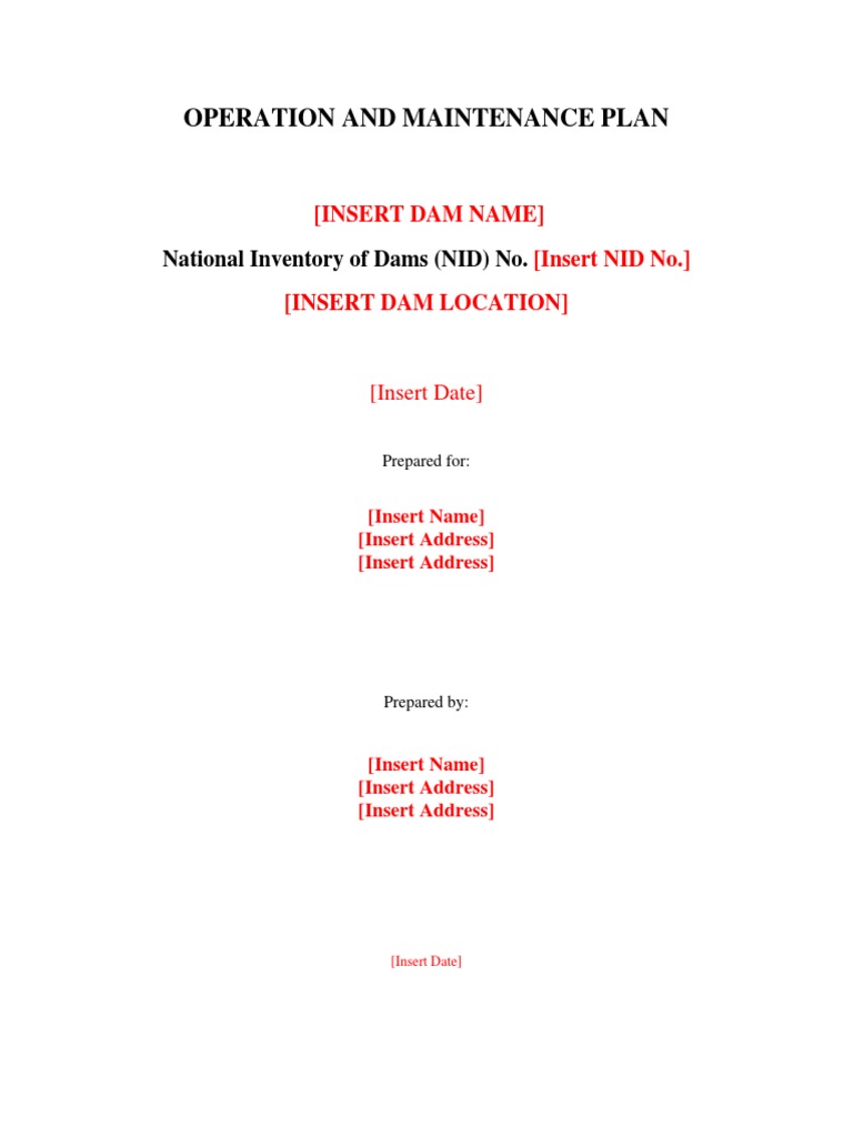 OM Plan Template | PDF | Spillway | Dam