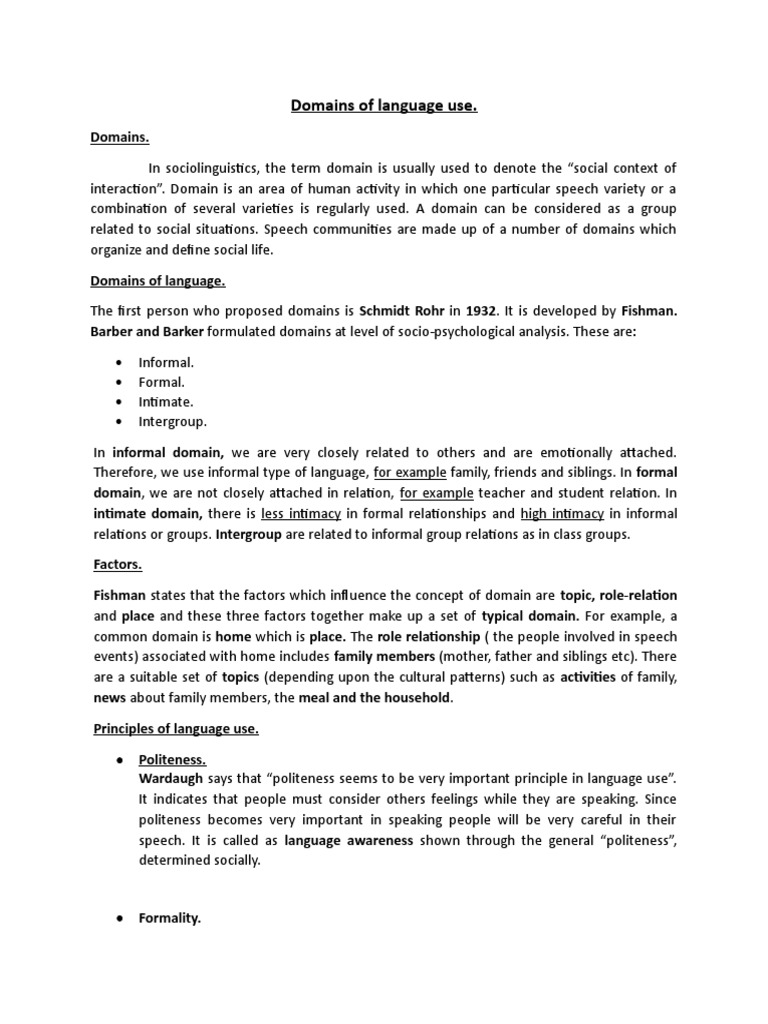 Domains of Language Use | PDF | Conversation | Intimate Relationships