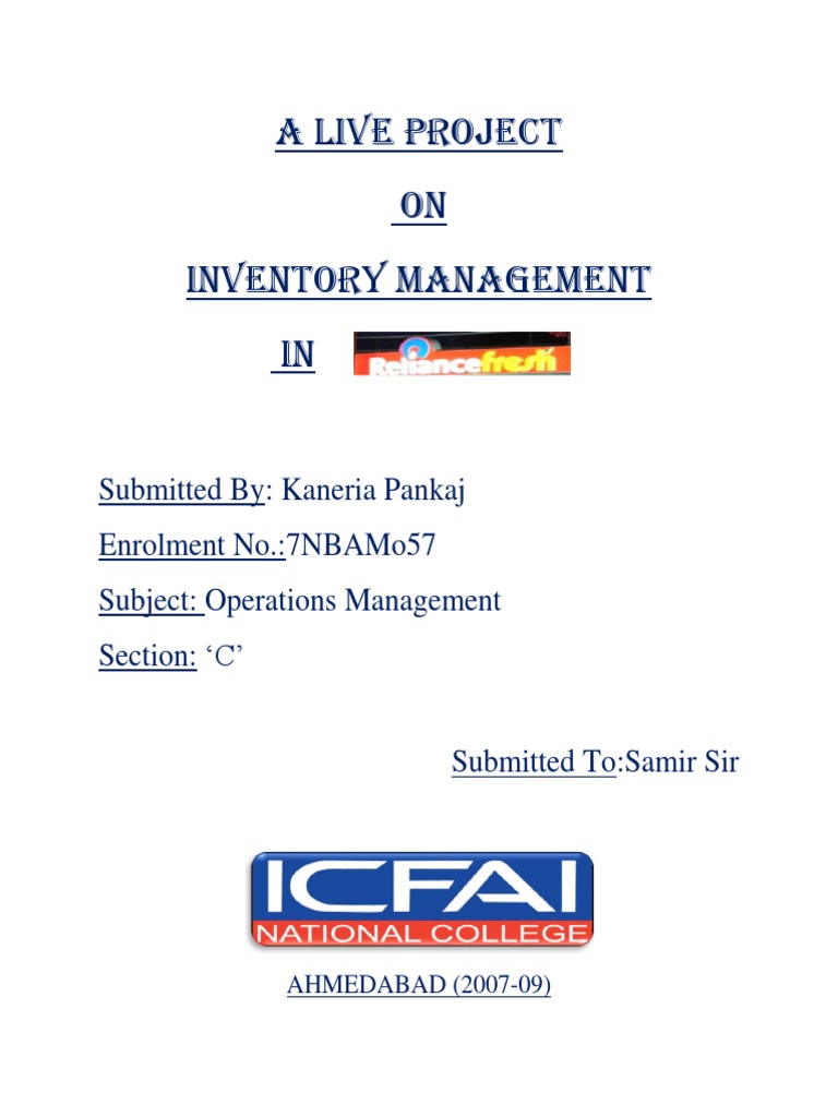 Inventory Management in Reliance Fresh | PDF | Inventory | Retail