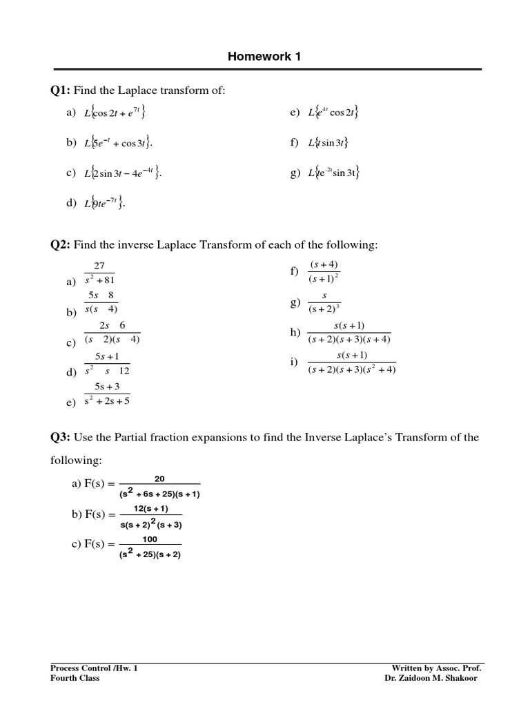 Process Dynamics and Control 4th Class HW PDF | PDF | Systems Theory ...