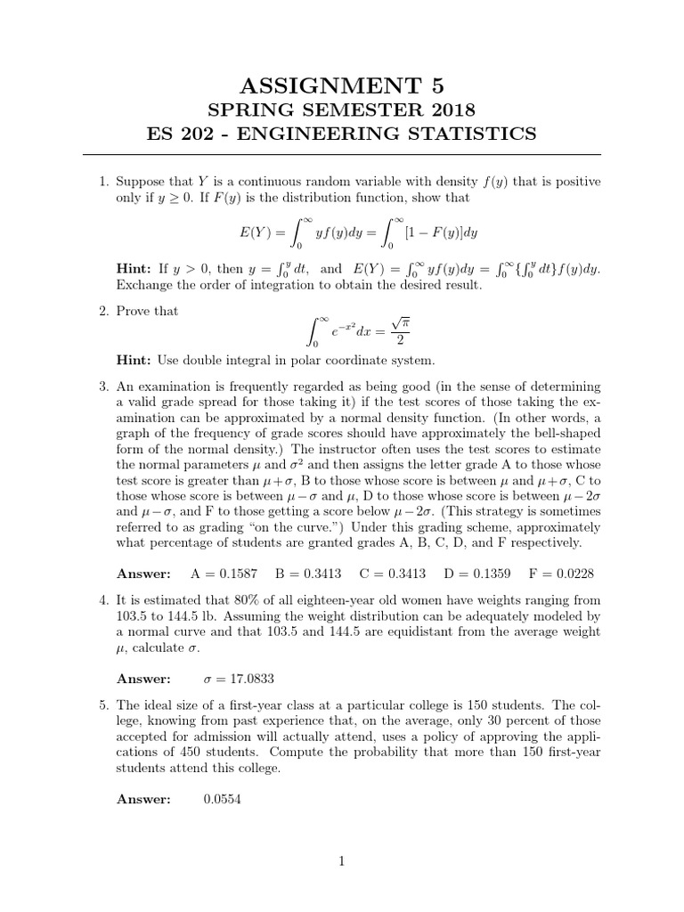 Assignment 5 - Engineering Statistics - Spring 2018 | PDF | Standard ...