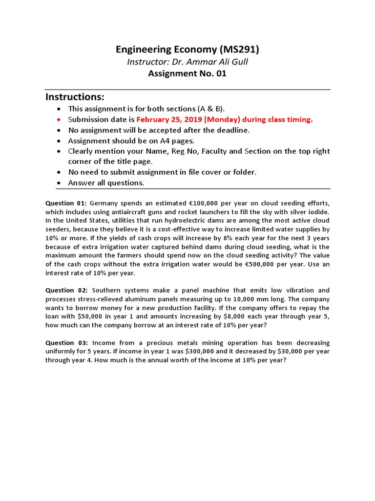 Assignment No 01 MS291 | PDF | Interest | Economies