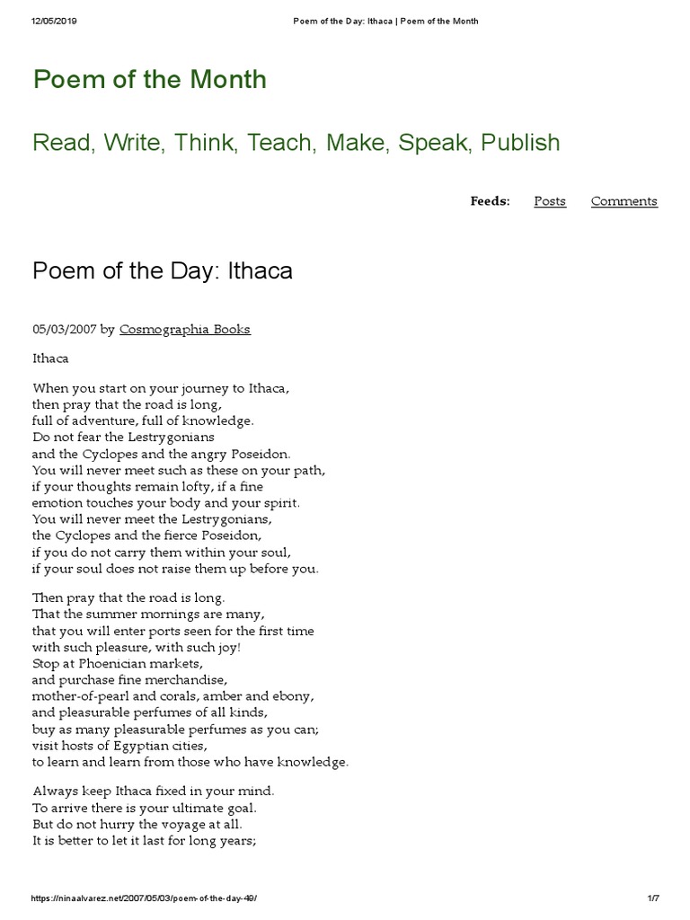 Poem of The Day - Ithaca - Poem of The Month | PDF