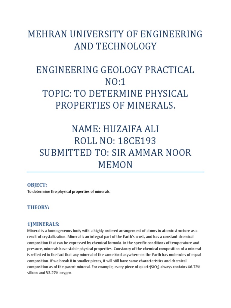 Geology Practical 1 | PDF | Mineralogy | Minerals