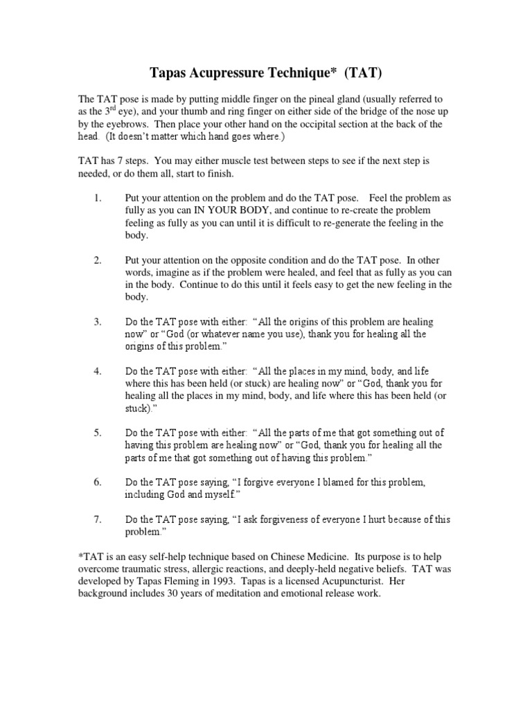 Tapas Acupressure Technique Guide: 7 Steps to Healing with TAT Pose | PDF