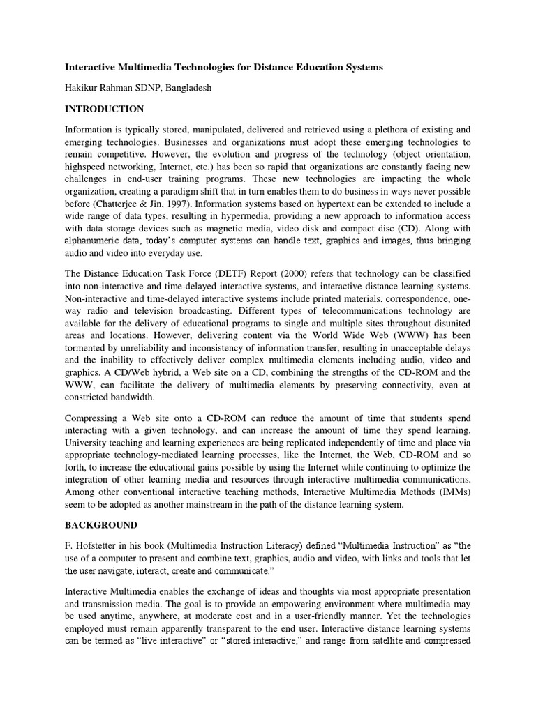 Interactive Multimedia Technologies For Distance Education Systems | PDF | Multimedia ...