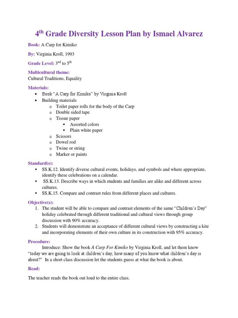 4th Grade Diversity Lesson Plan: Children's Day | PDF | Cognitive ...