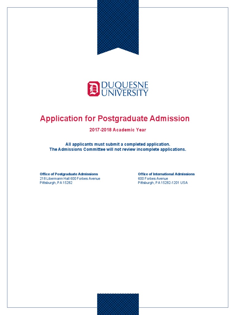 Duquesne University Postgraduate Application | PDF | Notary Public ...
