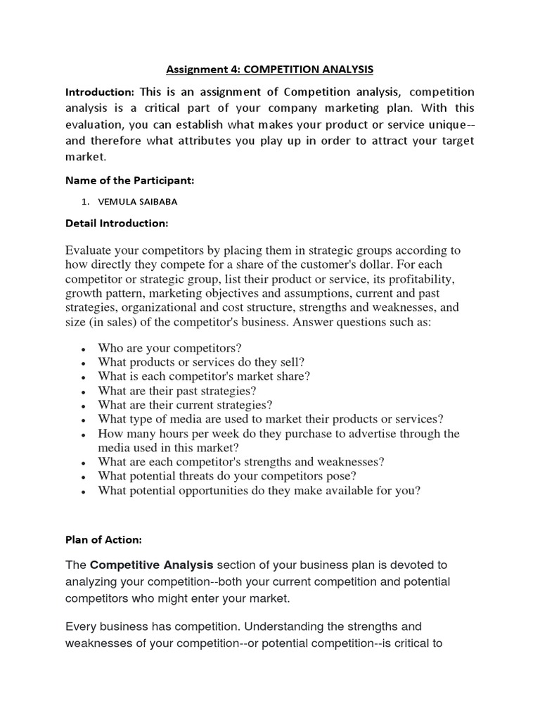 Competition Analysis Assignment Guide | PDF | Competition | Strategic ...