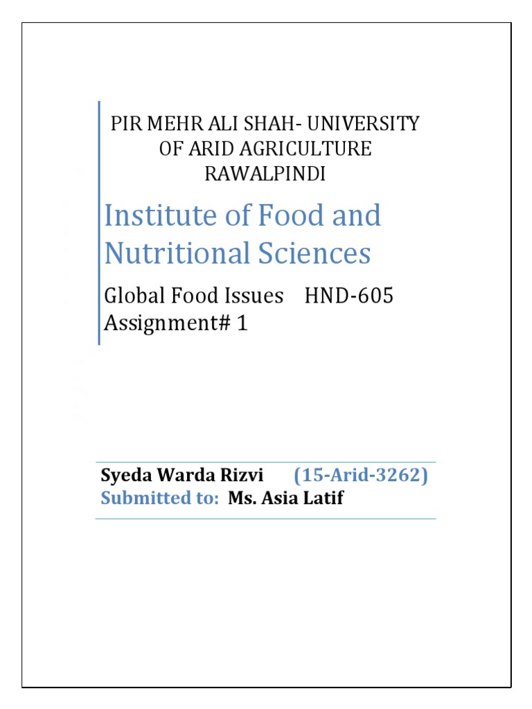 Institute of Food and Nutritional Sciences: Global Food Issues HND-605 ...