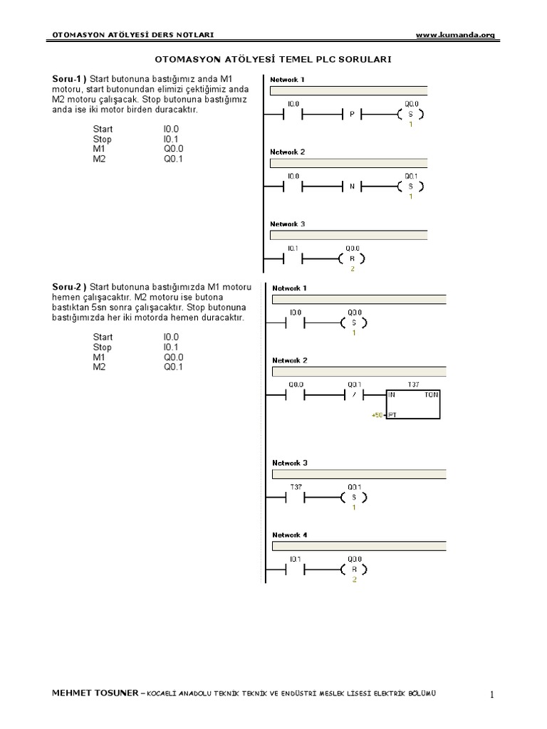 Otomasyon Atölyesi̇ Temel PLC Sorulari | PDF