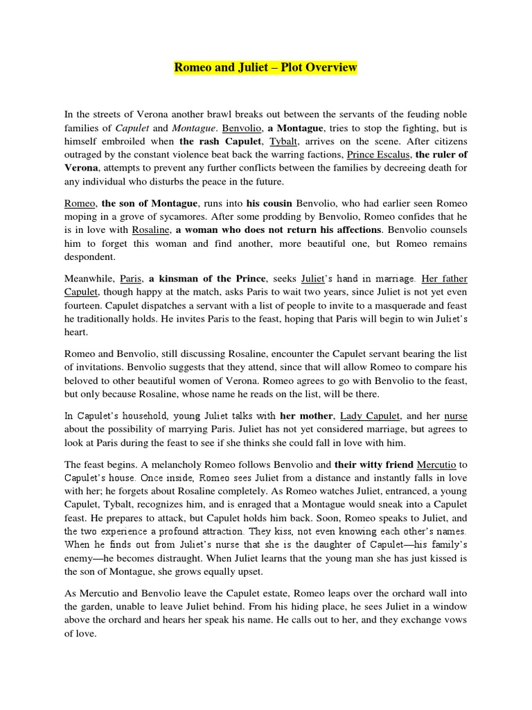 Romeo and Juliet - Plot Overview | PDF | Characters In Romeo And Juliet ...