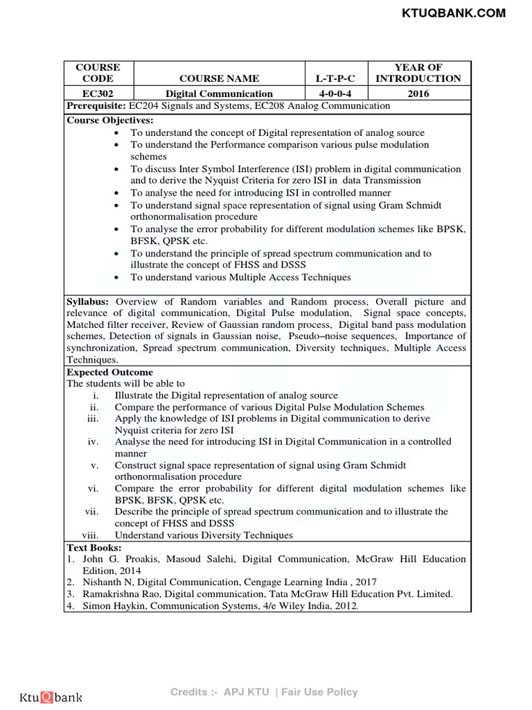 EC302 Digital Communication | PDF | Data Transmission | Modulation