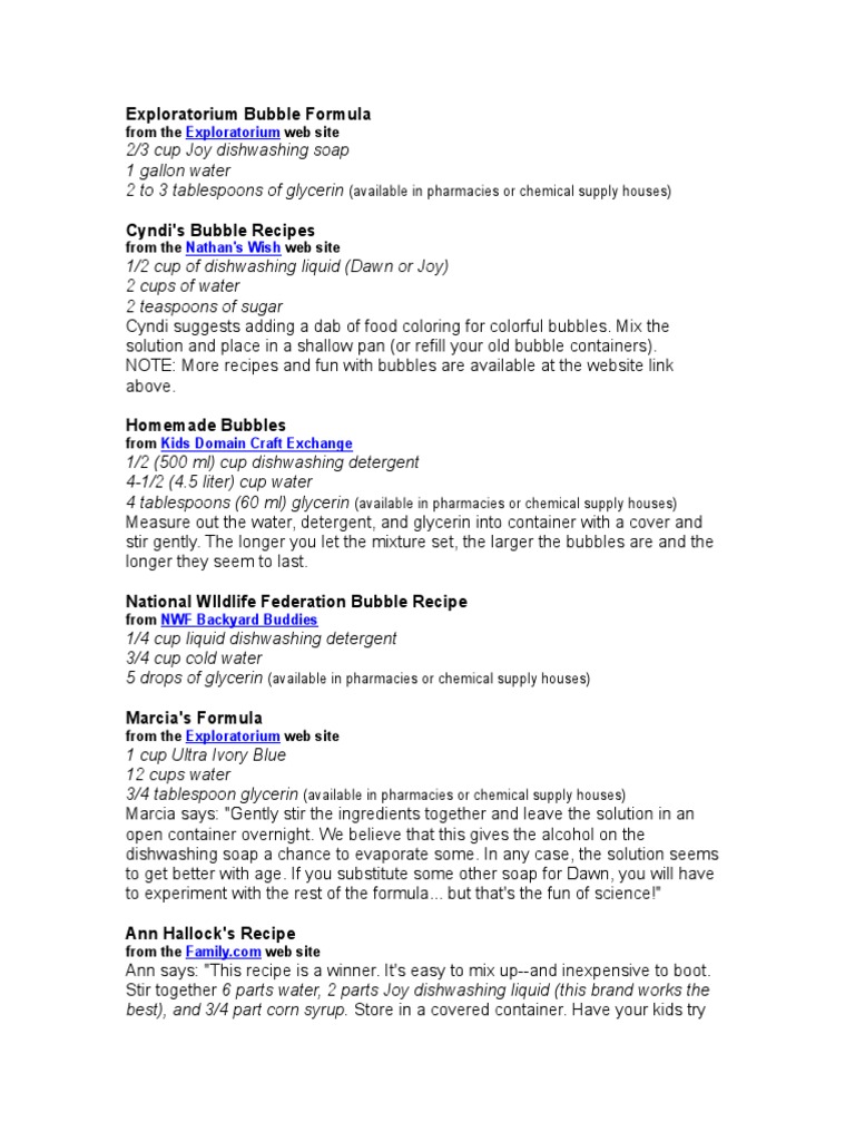 Exploratorium Bubble Formula | PDF | Syrup | Teaspoon