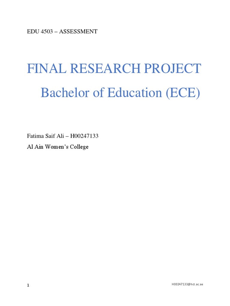 Final Research Project Bachelor of Education (ECE) : Edu 4503 ...