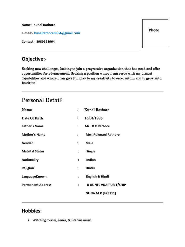 Kunal Rathore's Resume Details | PDF | Career & Growth