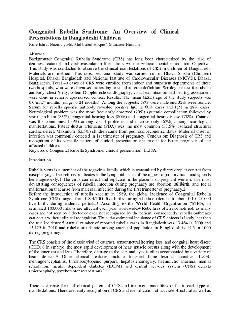 Congenital Rubella Syndrome | PDF | Congenital Heart Defect ...