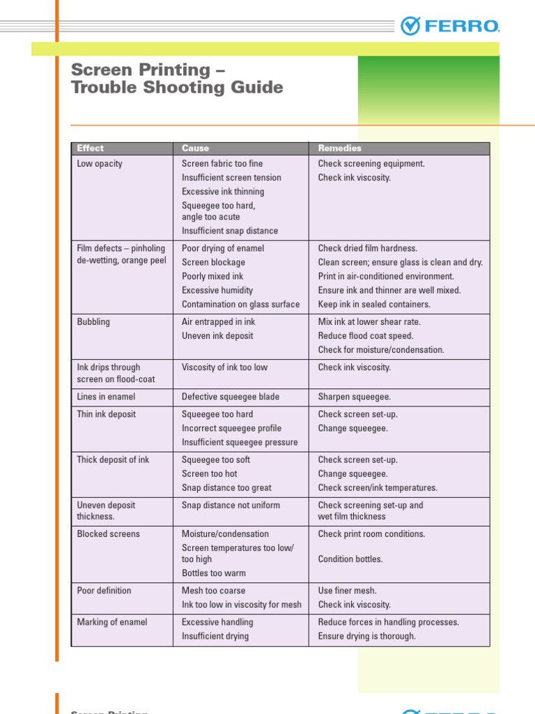 Screen Printing Troubleshooting Guide | PDF | Materials | Industrial ...