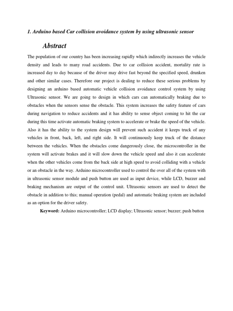 Arduino Based Car Collision Avoidance System by Using Ultrasonic Sensor ...