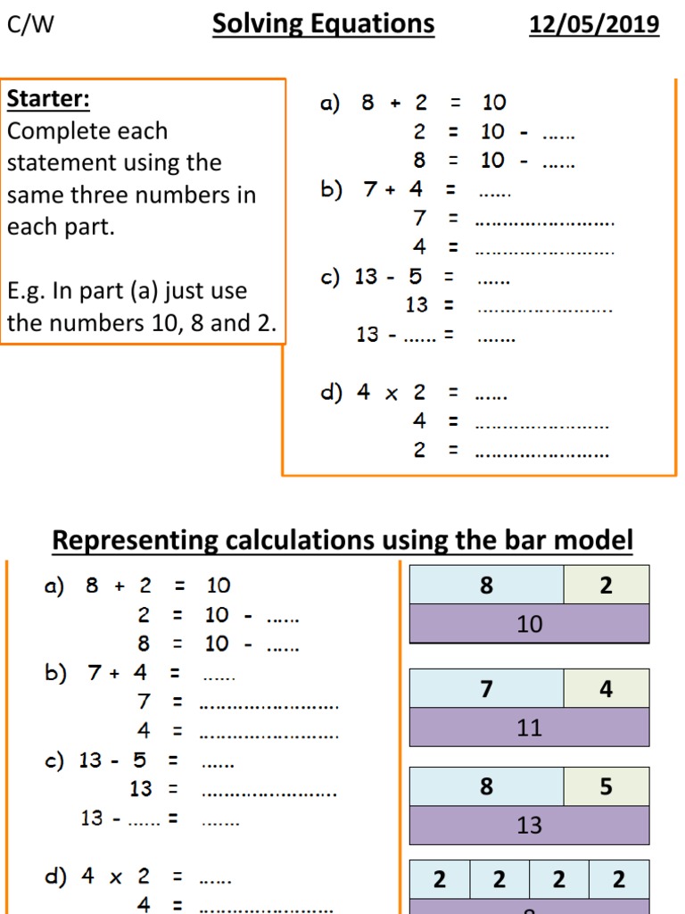 Bar Model Strategies for Solving Equations | PDF | Equations | Teaching ...