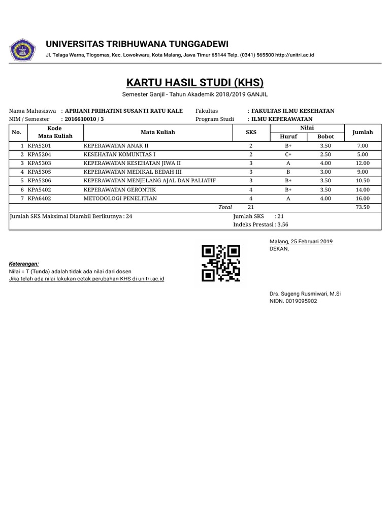 Laporan KHS Mahasiswa | PDF