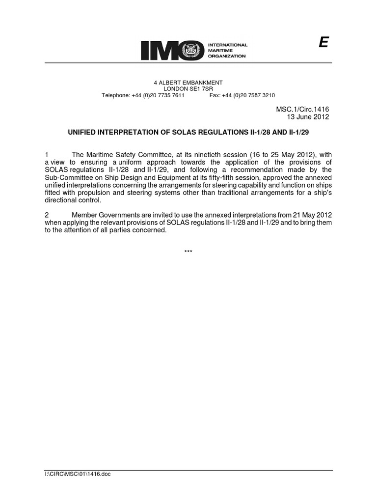 Unified Interpretation of Solas Regulations Ii-1/28 and Ii-1/29 | PDF ...