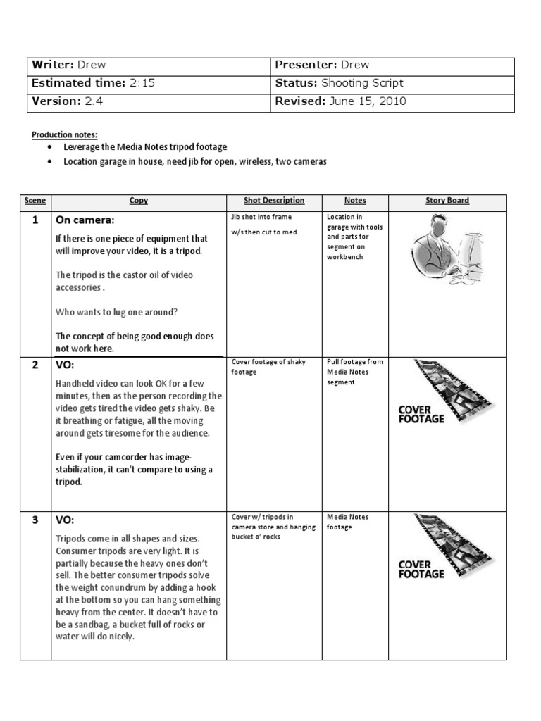 Storyboard Script Template Demo PDF | PDF | Tripod (Photography ...