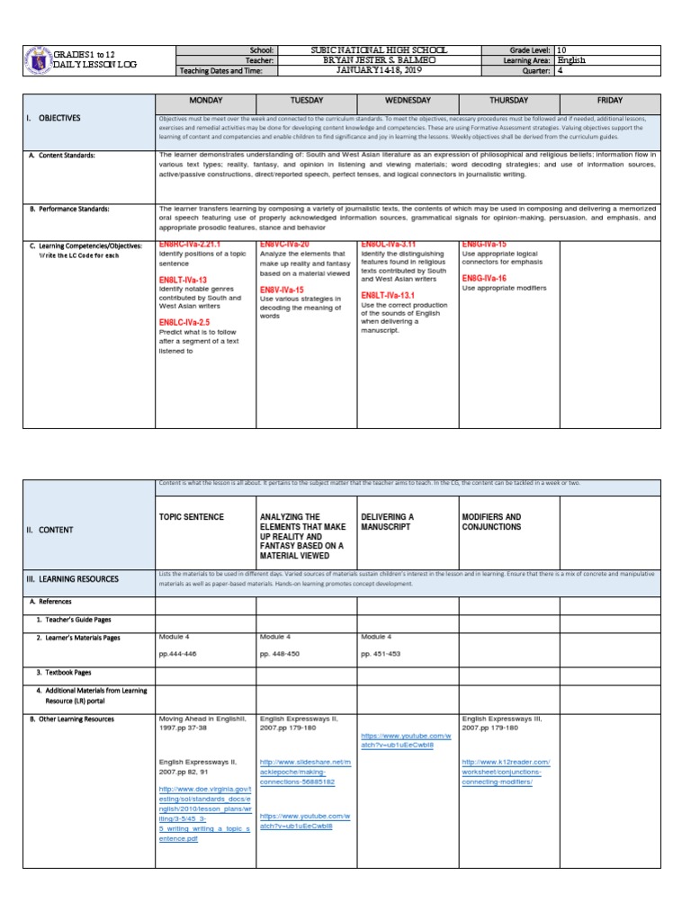 Eng8 1 | PDF | Learning | Curriculum