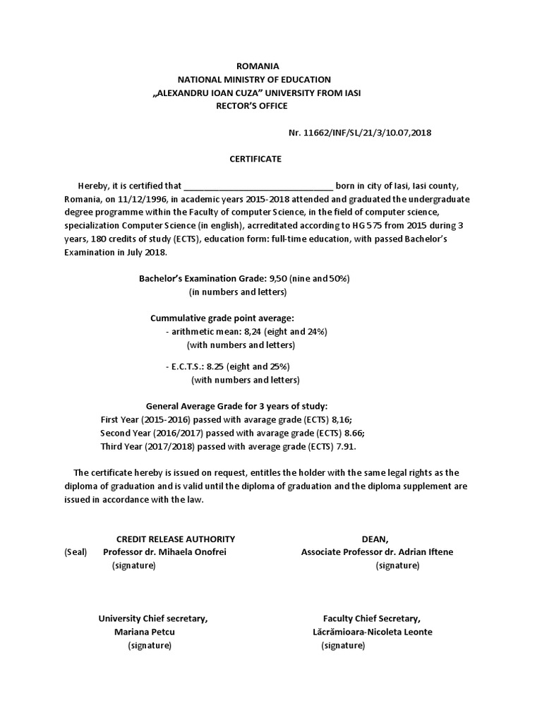 Certificate of Studies | PDF