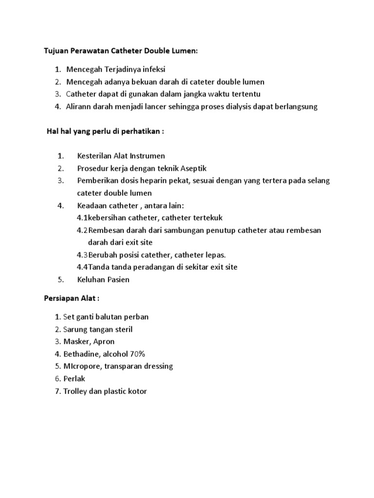 Tujuan Perawatan Catheter Double Lumen | PDF