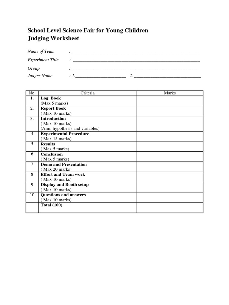 School Level Science Fair Judging Form | PDF | Experiment | Evaluation ...